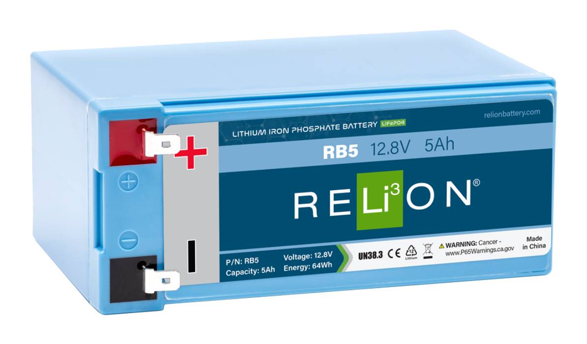 RELiON RB5 Sealed 5Ah 12.8V LiFePO4 Lithium Iron Phosphate Deep Cycle ...